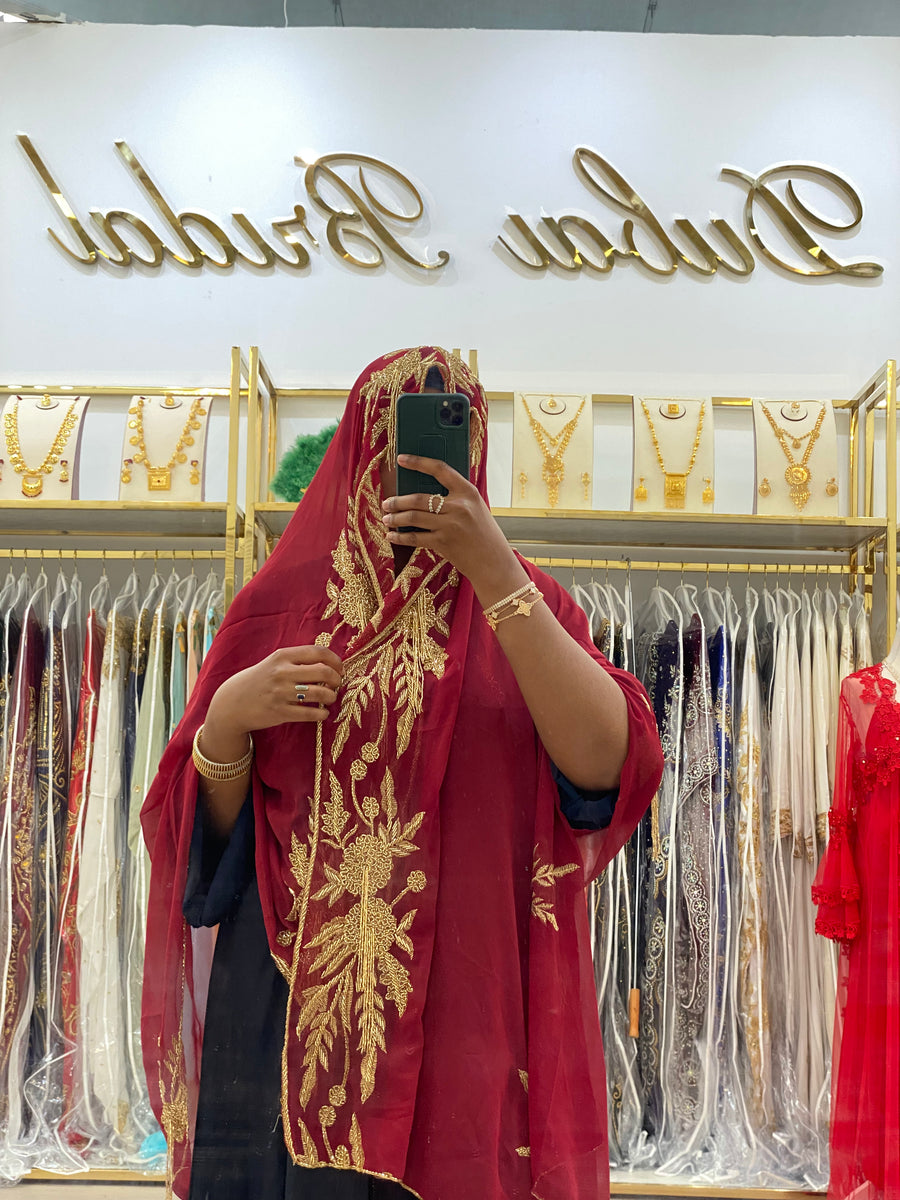 Bridal Veil (Maroon & Gold) No. 1 – Dubai Bridal