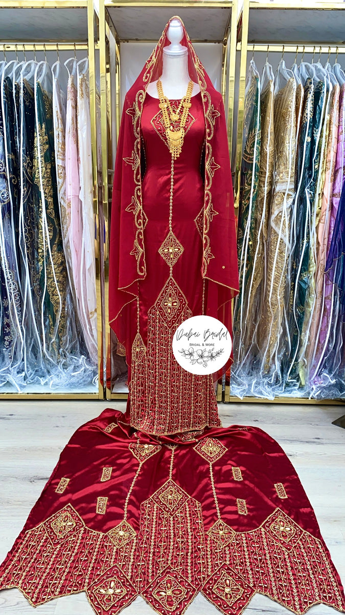 SARAH Red Satin Bridal Dirac – Dubai Bridal