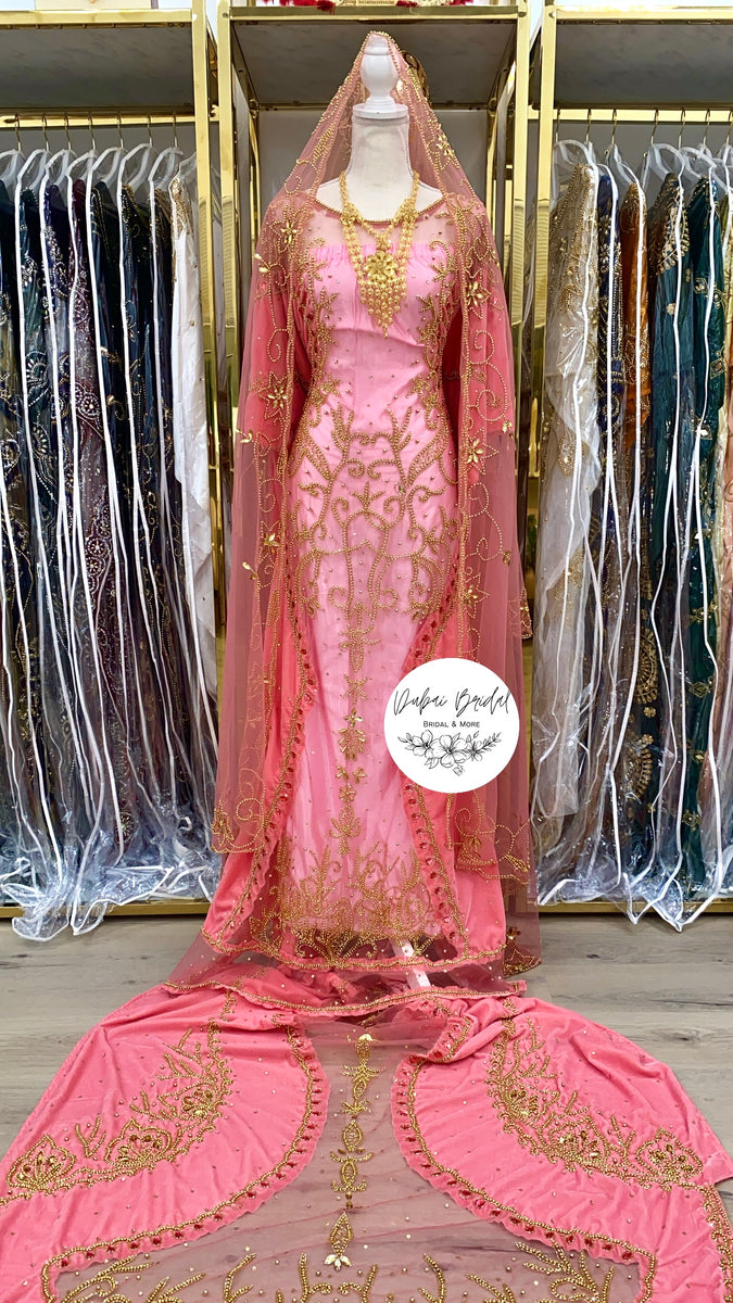 JAWAAHIR Pink Velvet & Net Bridal Dirac – Dubai Bridal